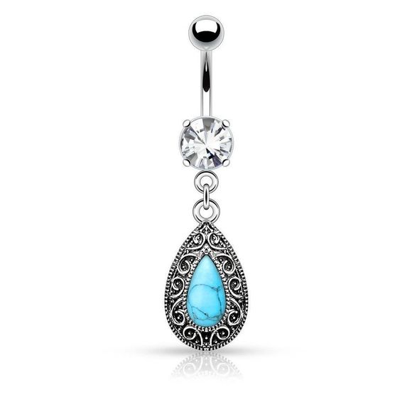 Jewelry | Turquoise Centered Vintage Tear Drop Dangle Belly Button Ring ...